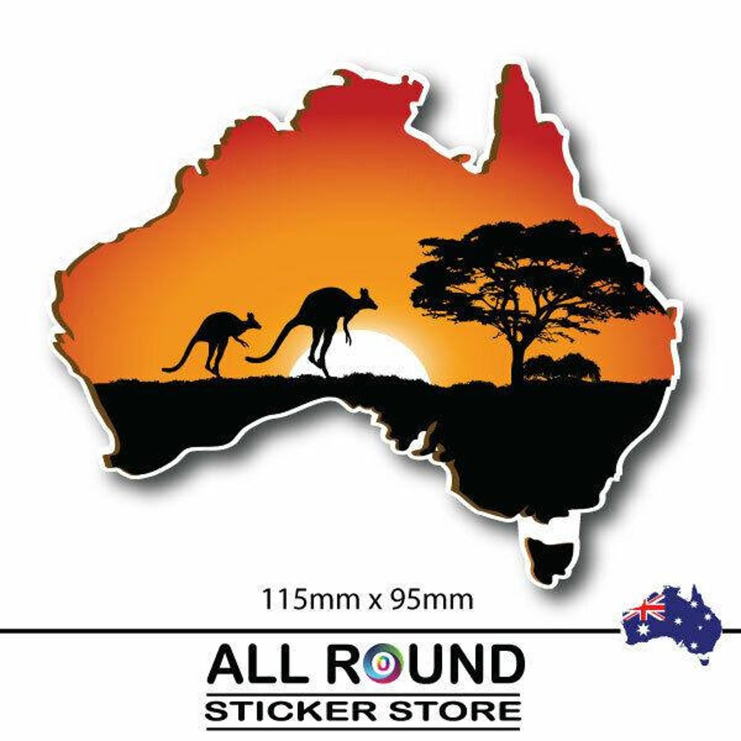 Australia Map Sticker With Kangaroo Silhouette: Sunset Design for Car ...