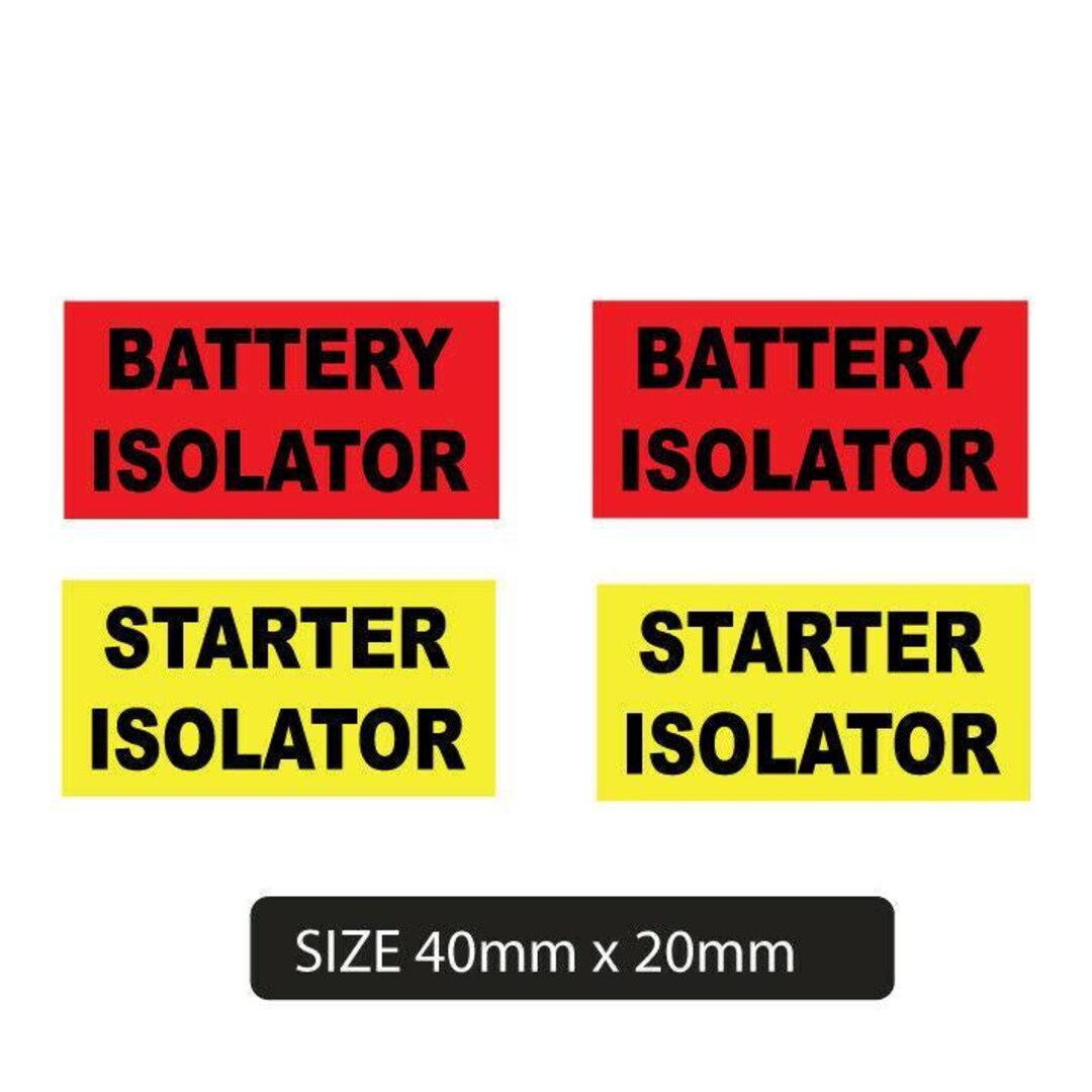 Battery and Starter Isolator Warning Stickers, 40mm Vinyl Safety Labels ...