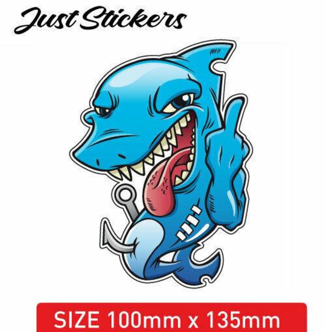 Funny Shark With Rude Finger Sticker Bumper Sticker , Skate , Sticker ...