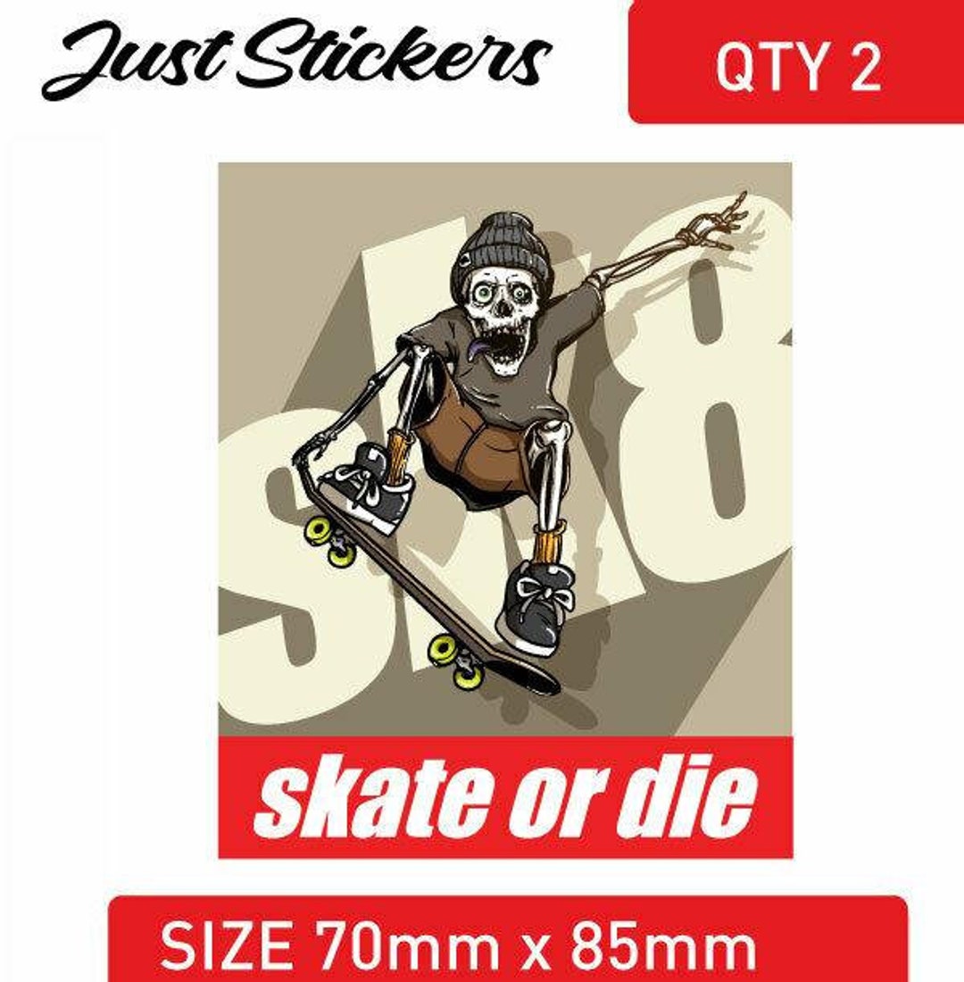 Skeleton Skateboard Sticker: Funny Skate or Die Bumper Decal - Etsy