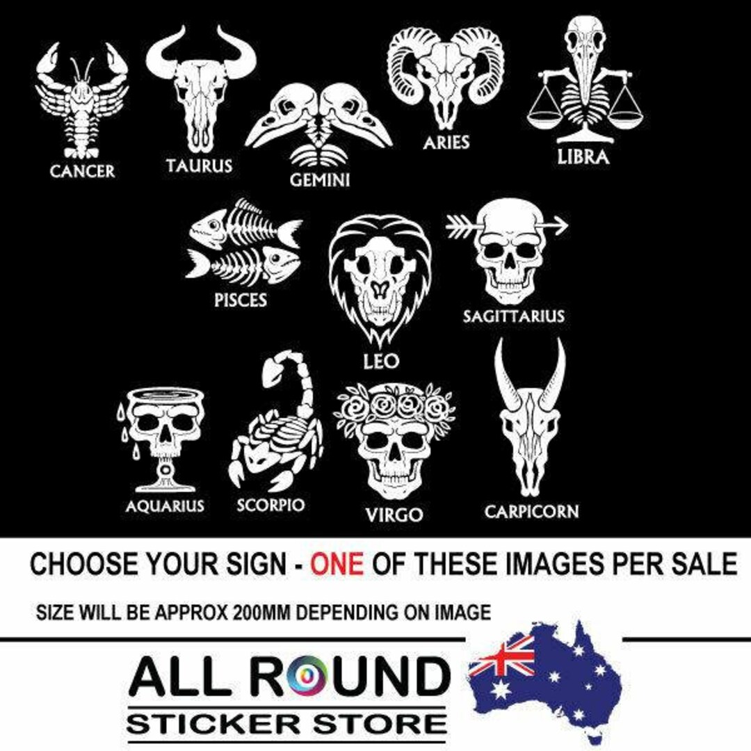 Skull Zodiac Sign Stickers Computer Cut in White Vinyl, Car Decal - Etsy