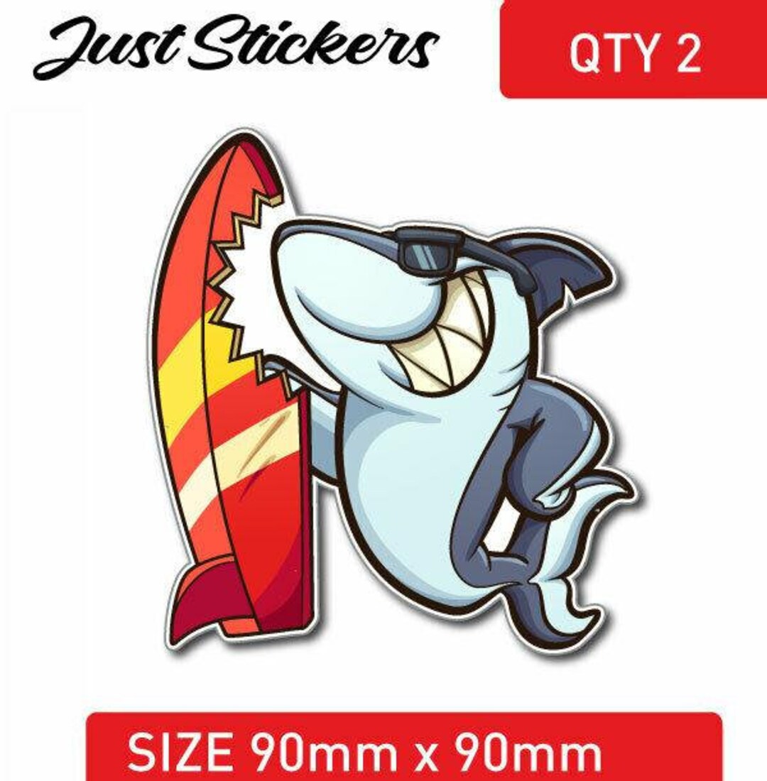 Funny Shark With Surfboard Sticker Bumper Sticker , Skate , Sticker ...