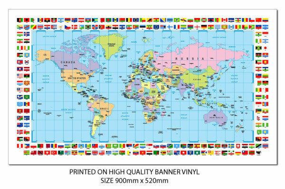 Large Map of the World Poster 61x91cm Flags Wall Print Brand New - Etsy