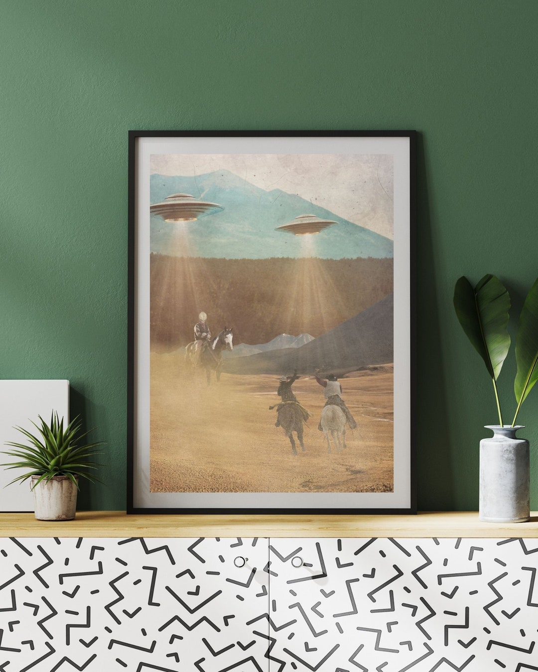 UFO Wall Art Alien Printable Poster for Sci-fi Lovers Surreal Wild West ...