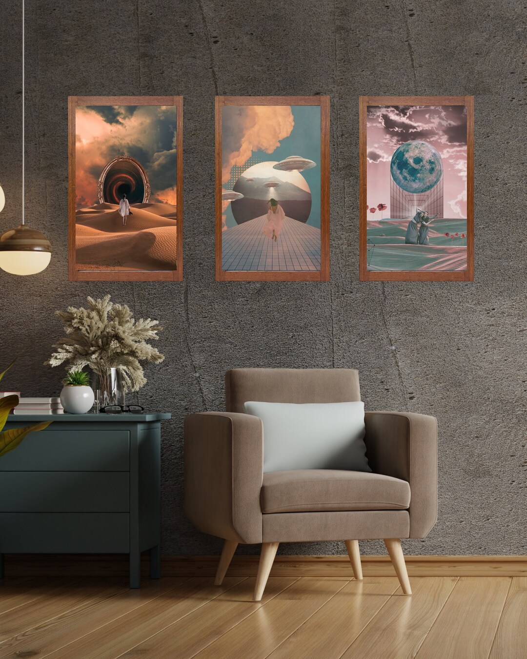 Set of 3 Surreal Collage Wall Art Digital Download Modern Landscape ...