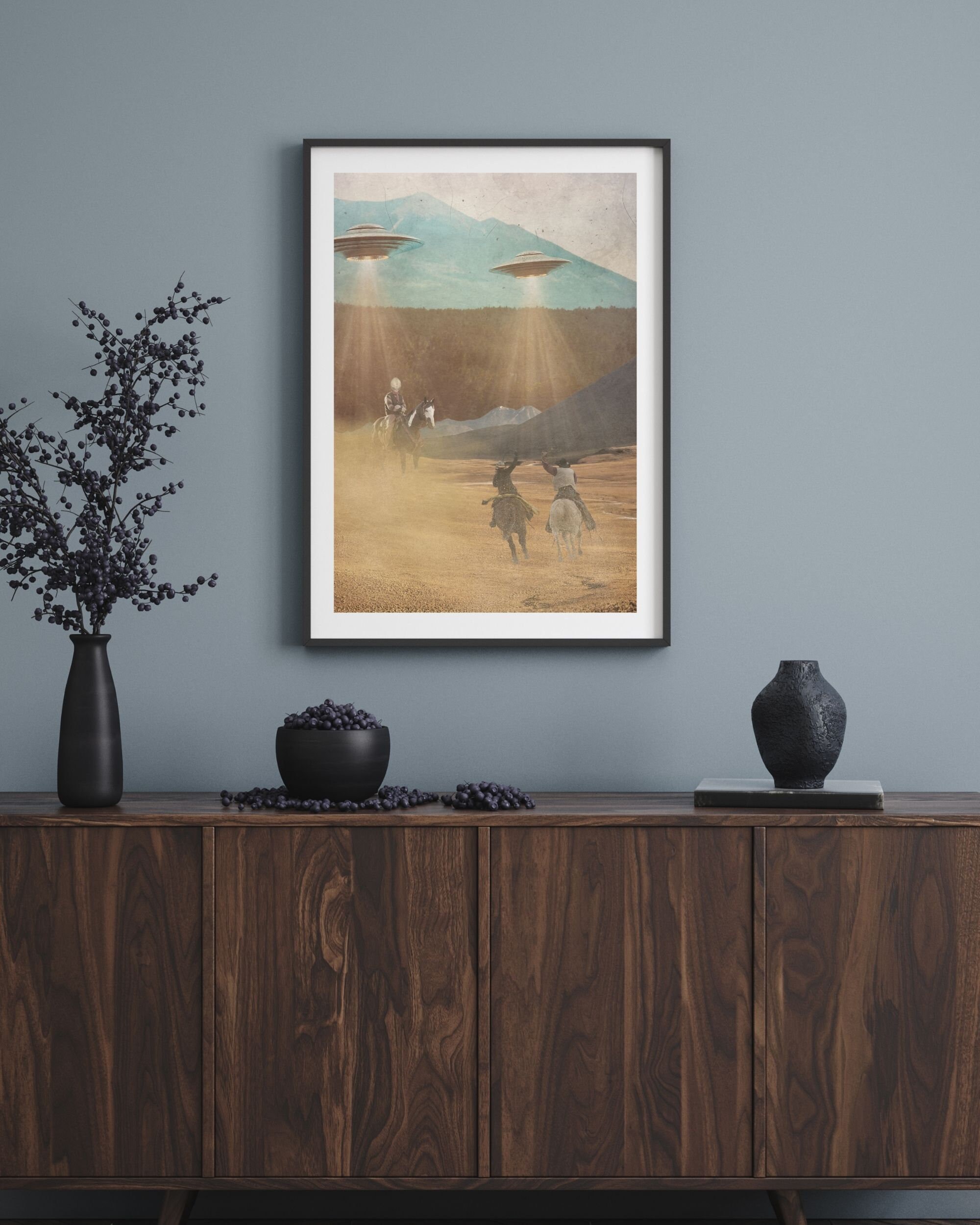 UFO Wall Art Alien Printable Poster for Sci-fi Lovers Surreal Wild West ...