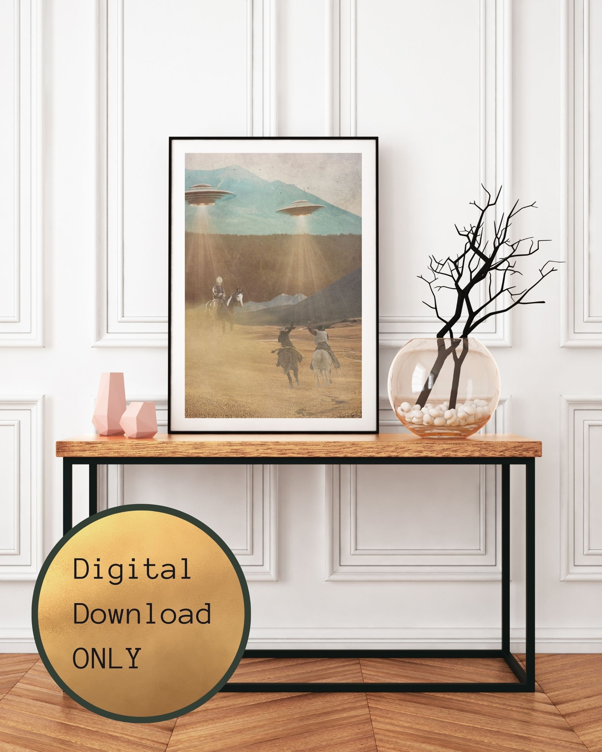 UFO Wall Art Alien Printable Poster for Sci-fi Lovers Surreal Wild West ...