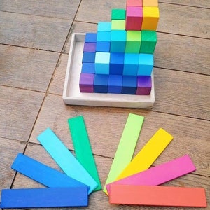 Quarter Stepped Pyramid Blocks, Building Blocks, Rainbow Colored Blocks ...