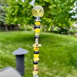 Ladybug or Honey Bee Garden Wand, Glass Beaded Garden Stake, Jeweled ...