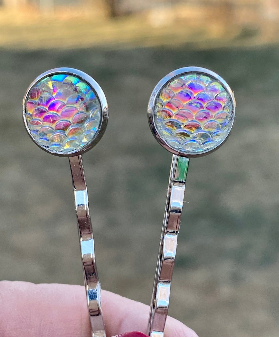 Mermaid, Dragon,fish Scales Cabochon Pair of Bobby Pins - Etsy
