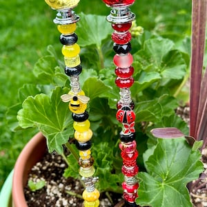 Ladybug or Honey Bee Garden Wand, Glass Beaded Garden Stake, Jeweled ...
