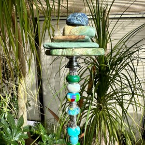 Zen Rock Glass Beaded Garden Stake, Jeweled Garden Stake, Garden Sun ...