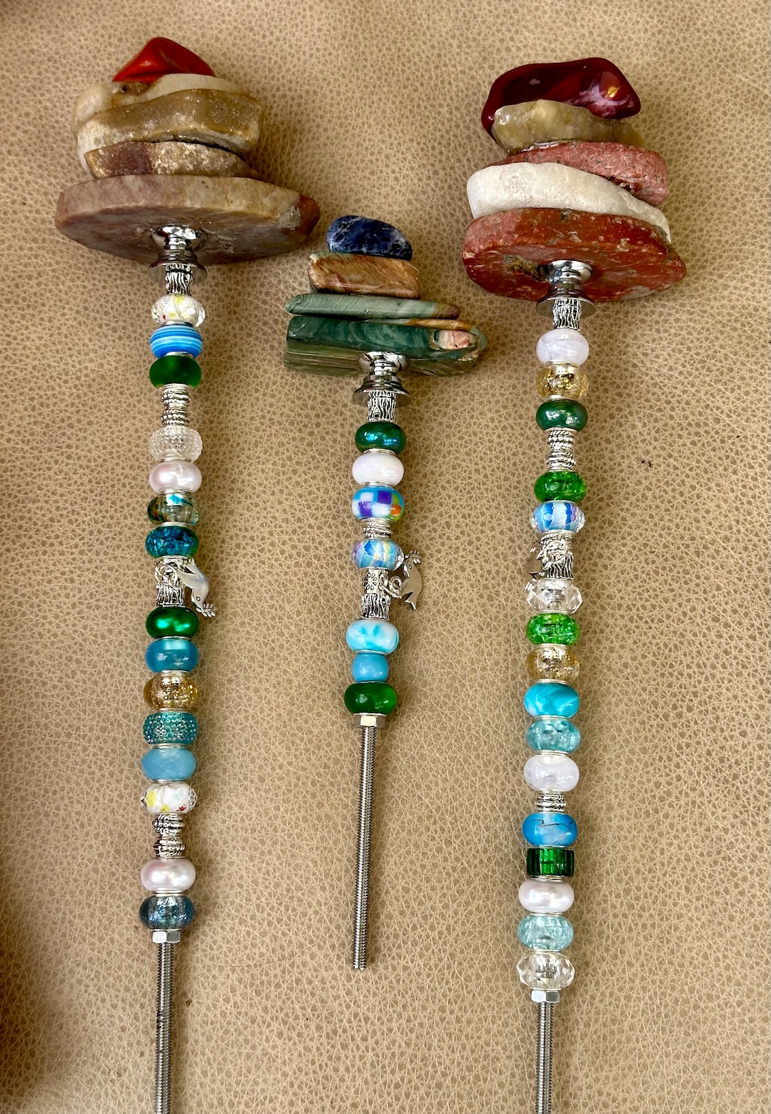 Zen Rock Glass Beaded Garden Stake, Jeweled Garden Stake, Garden Sun ...