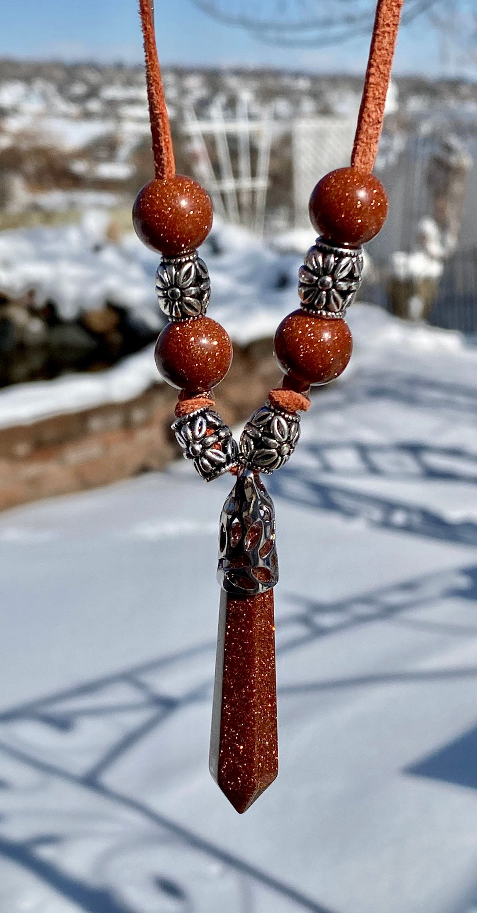 Collar GoldStone Chakra/ Reiki Column con cuentas Goldstone en | Etsy