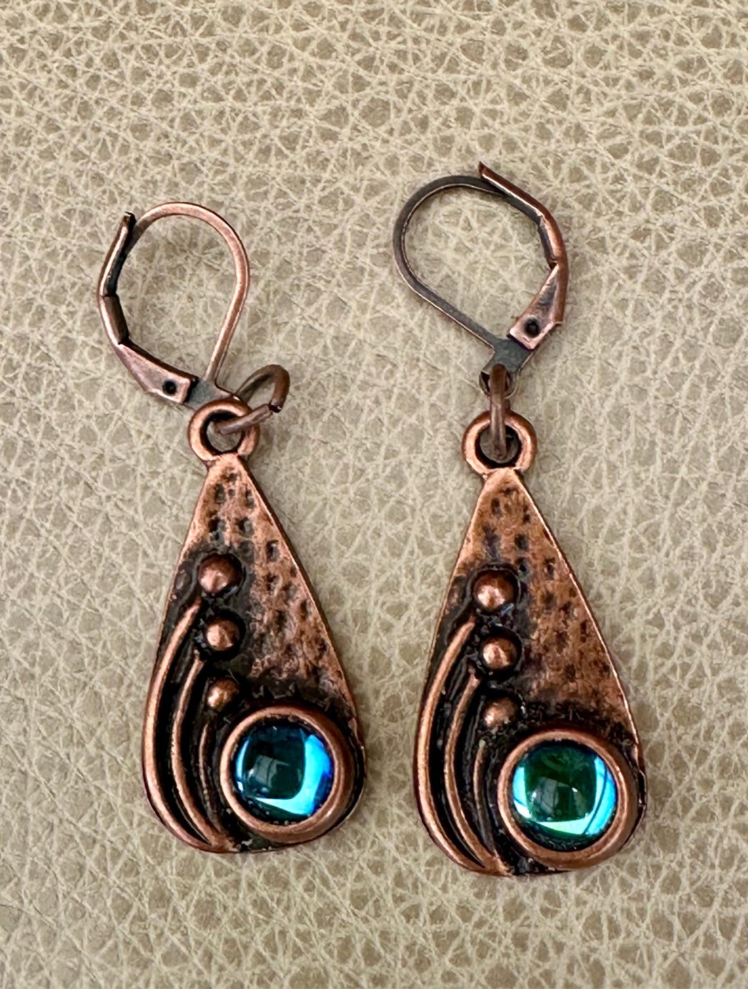 Antique Copper Pendants With Buds and Vitriol Glass Cabochon Unique ...