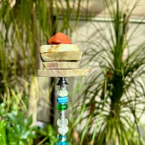 Zen Rock Glass Beaded Garden Stake, Jeweled Garden Stake, Garden Sun ...