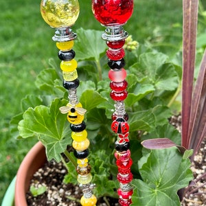 Ladybug or Honey Bee Garden Wand, Glass Beaded Garden Stake, Jeweled ...