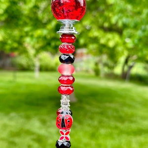 Ladybug or Honey Bee Garden Wand, Glass Beaded Garden Stake, Jeweled ...