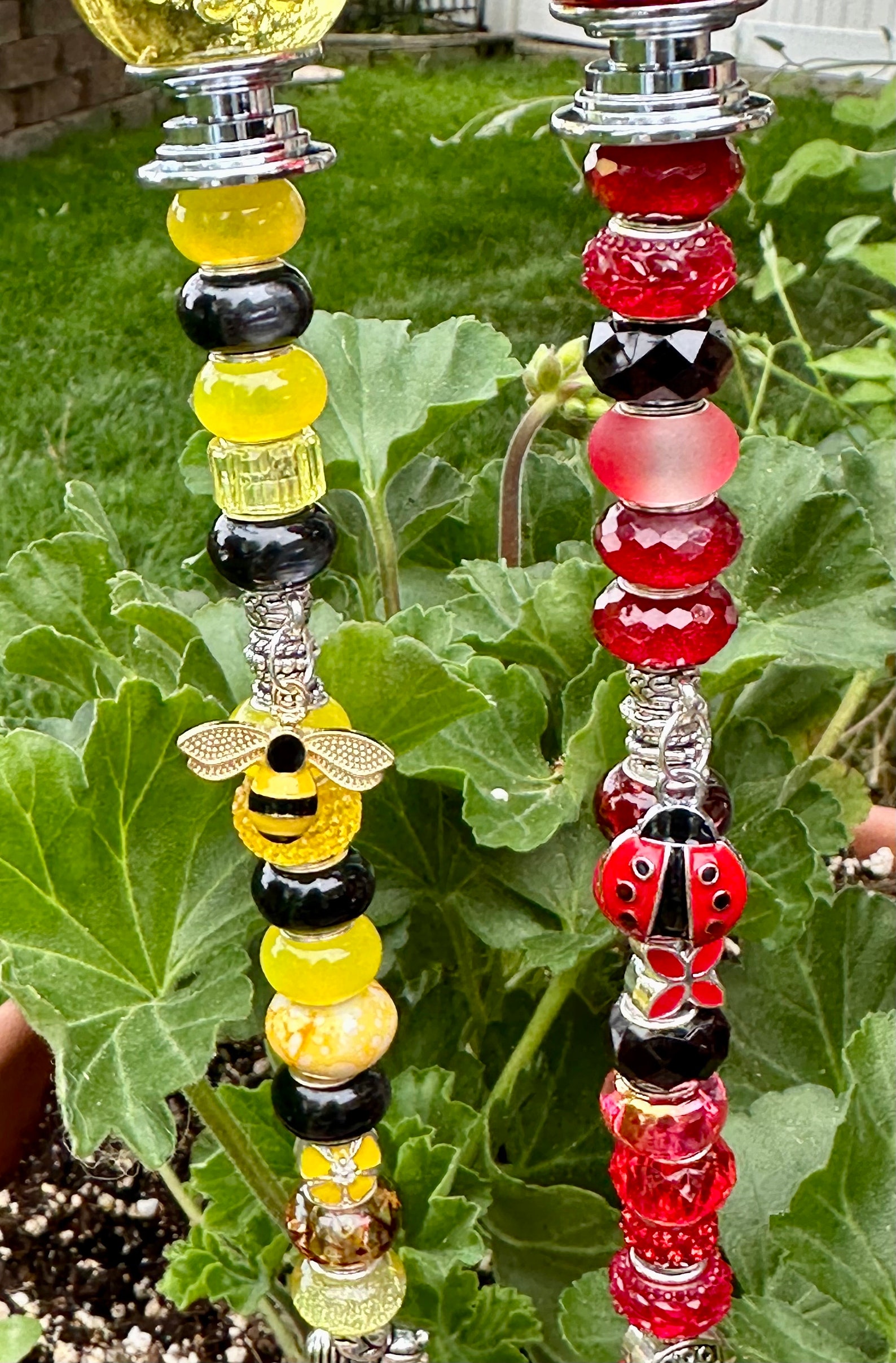 Ladybug or Honey Bee Garden Wand, Glass Beaded Garden Stake, Jeweled ...