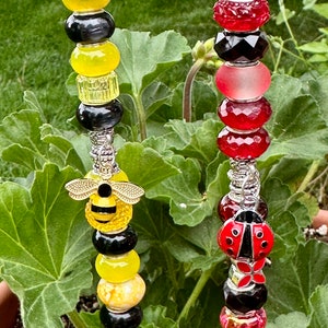 Ladybug or Honey Bee Garden Wand, Glass Beaded Garden Stake, Jeweled ...