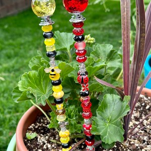 Ladybug or Honey Bee Garden Wand, Glass Beaded Garden Stake, Jeweled ...