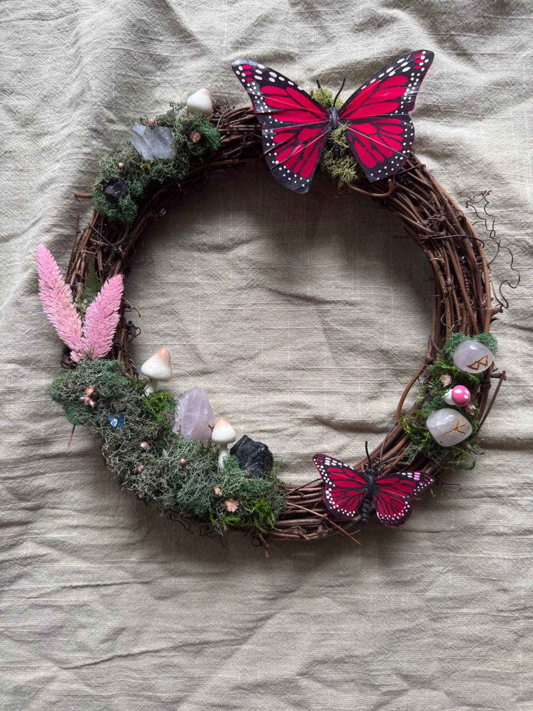 One of a Kind Butterfly Wreath With Crystals, Mushrooms & Runes ...