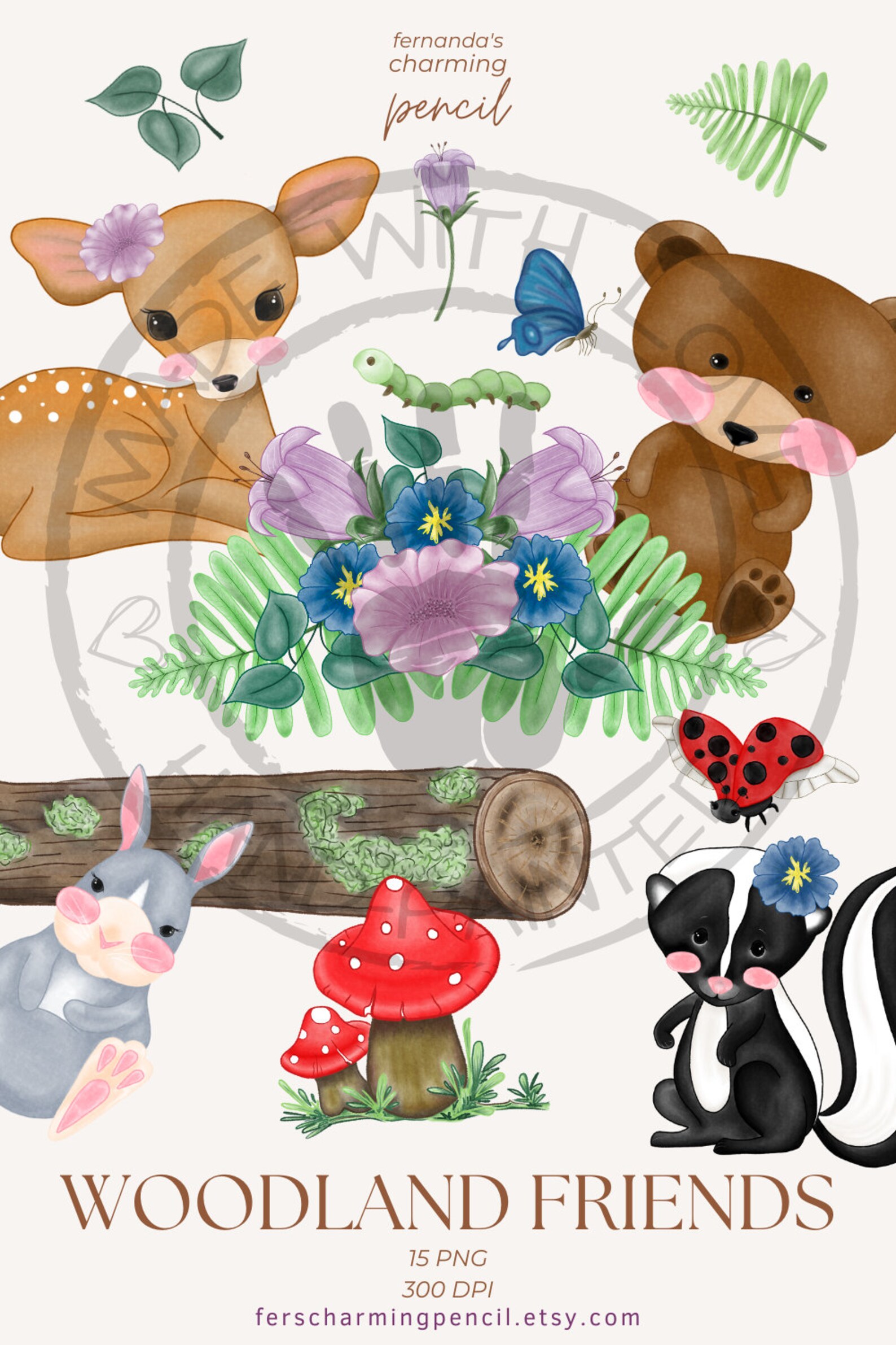 Skunk, Deer, Rabbit, Bear, Kids Woodland Animals Clipart, Little Forest ...