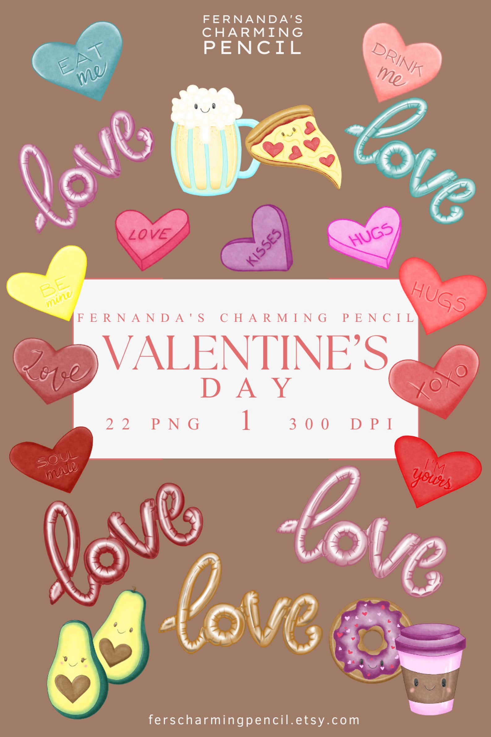 Valentine's Sweet Couples Clipart, Donut Latte, Avocados, Beer Pizza ...