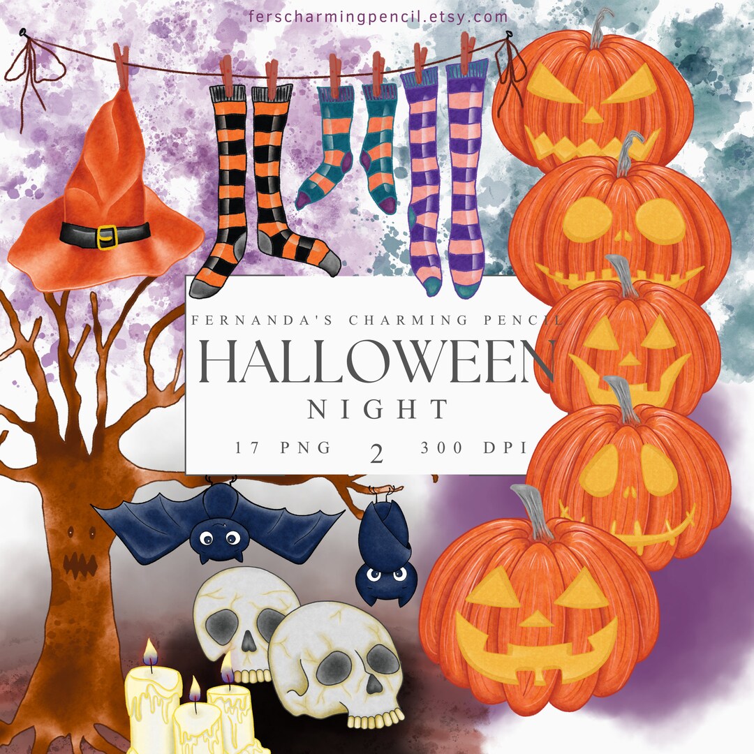 Creepy Halloween Aesthetic Watercolor Clipart Skull Carved - Etsy