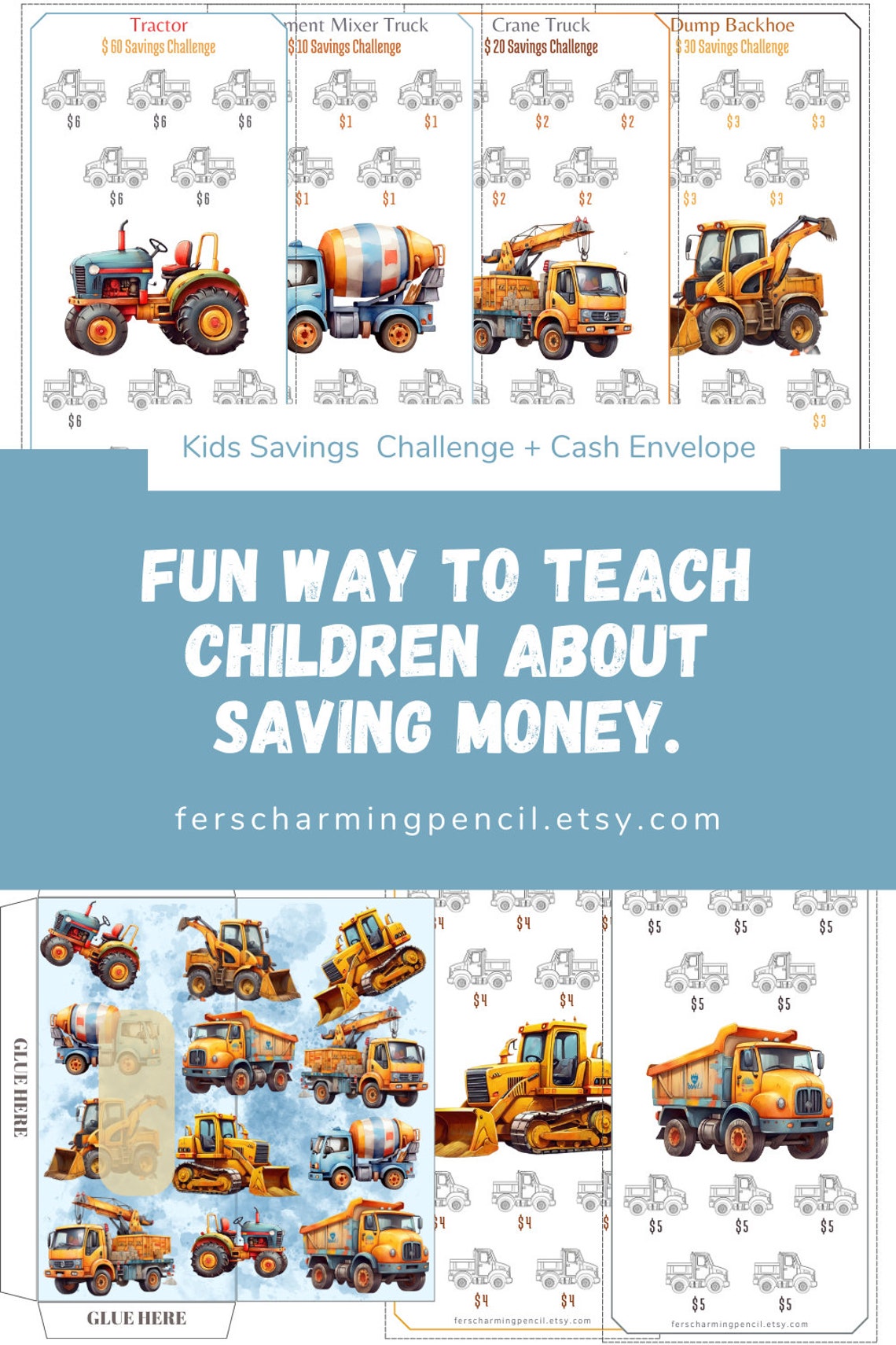 Kids Savings Challenge & Cash Envelope, A6 Size Saving Tracker, Printable PDF, Set of 6 Kid ...