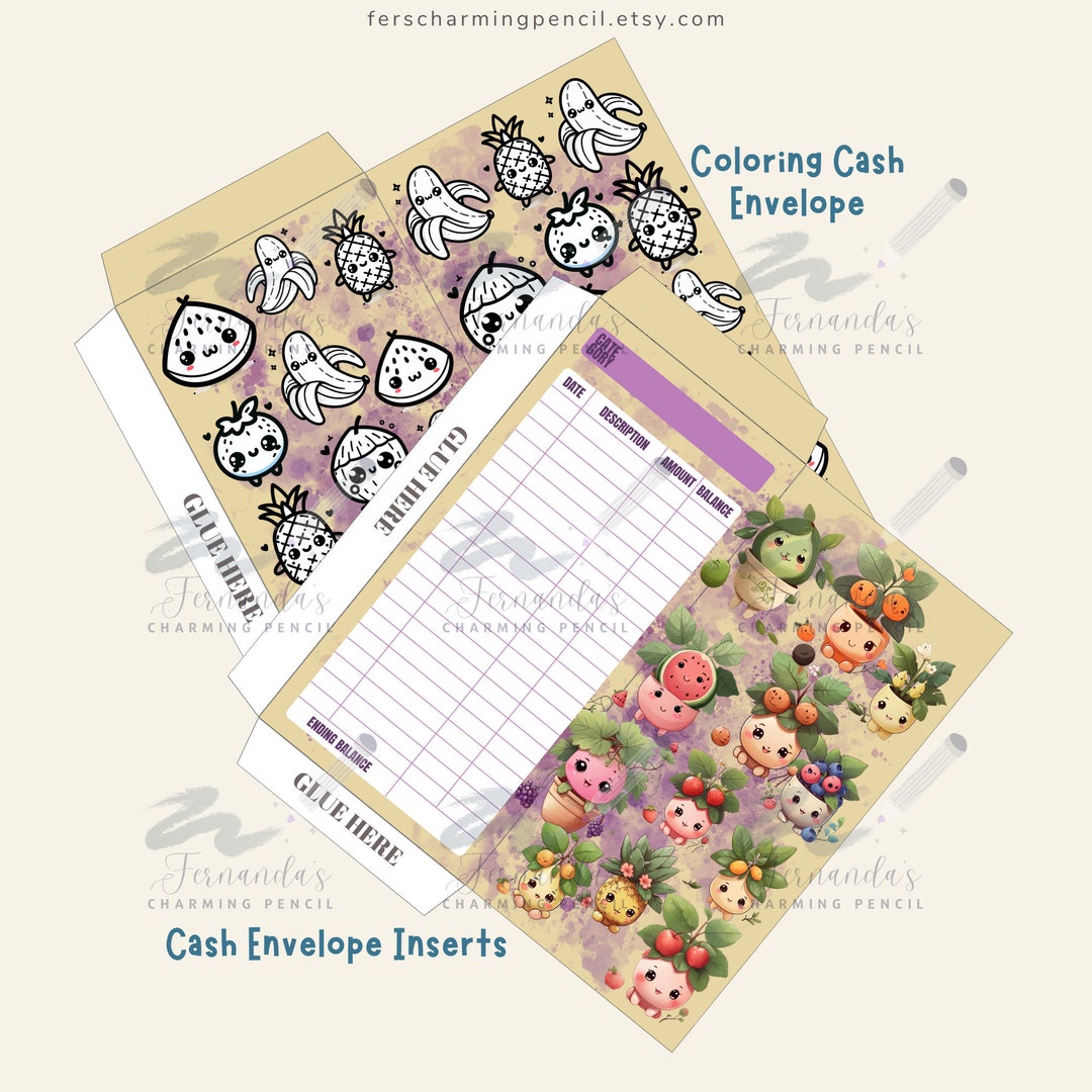 Fruits Cash Envelope Inserts, Coloring Cash Envelope Tracker, US Letter ...