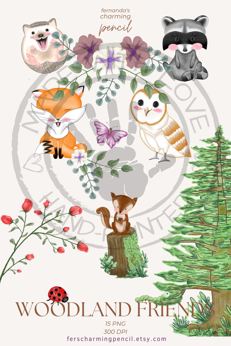 Fox, Racoon, Owl, Squirrel, Hedgehog, Kids Woodland Animals Clipart ...