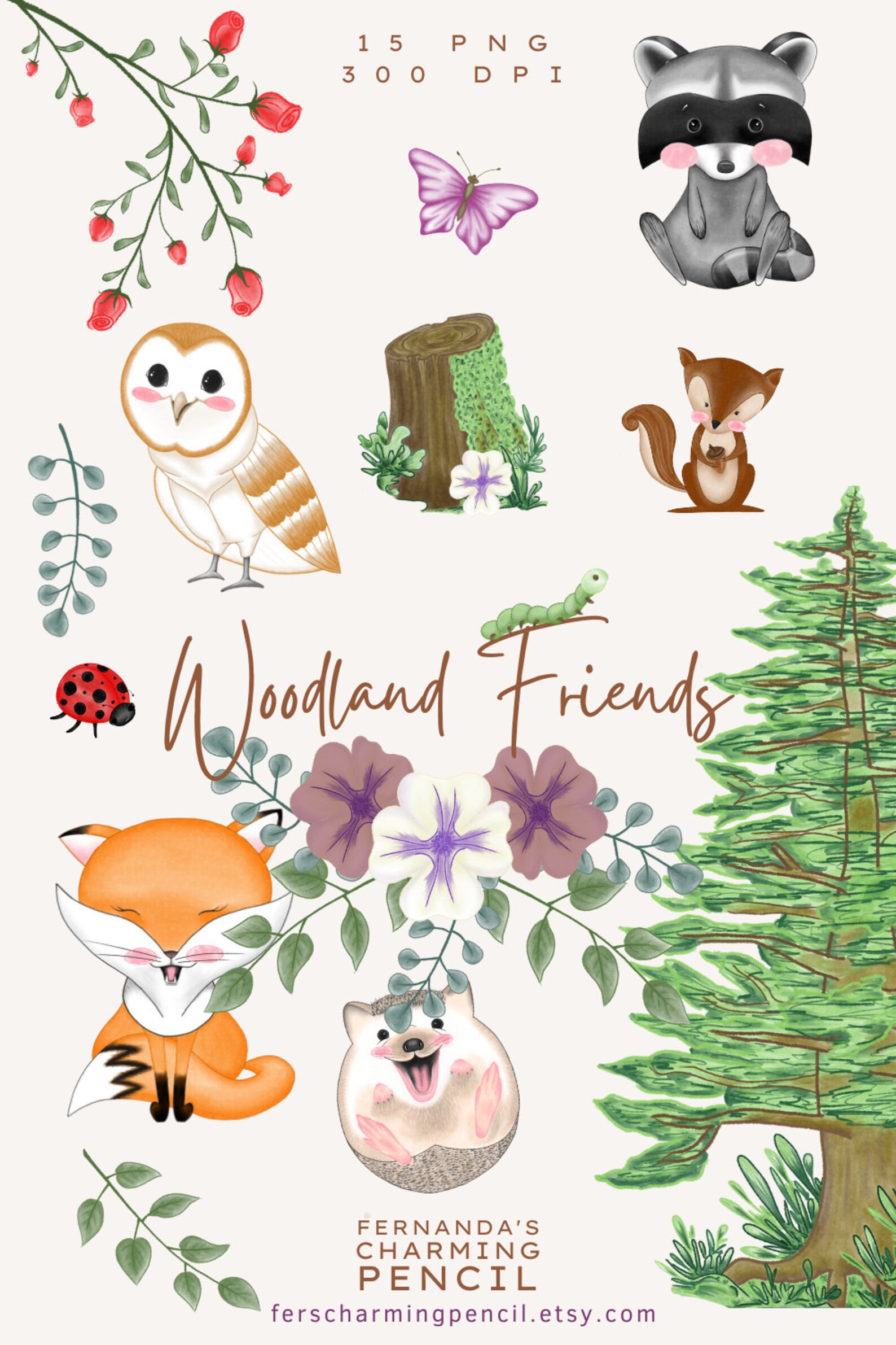 Fox, Racoon, Owl, Squirrel, Hedgehog, Kids Woodland Animals Clipart ...