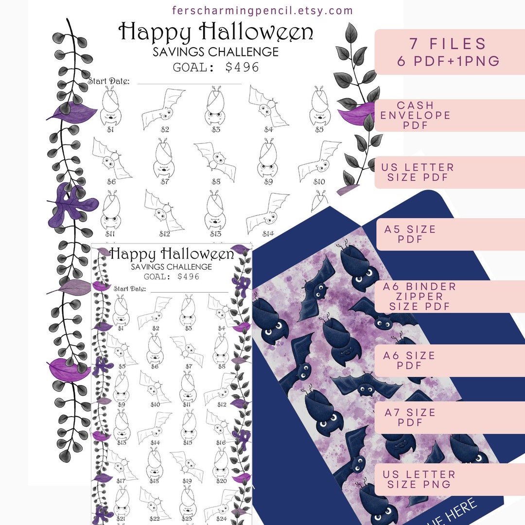 Halloween Savings Challenge, US Letter, A5, A6, A7 PDF Printable, Cash ...