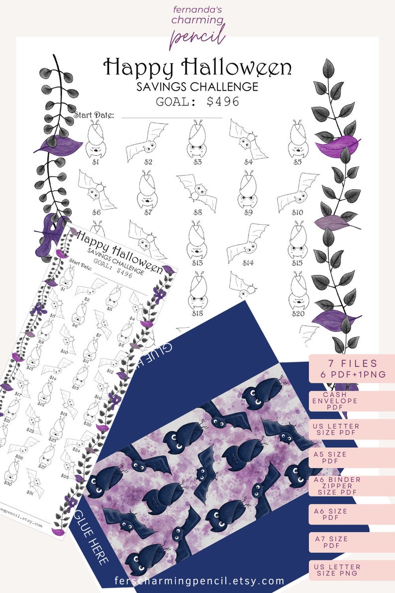 Halloween Savings Challenge, US Letter, A5, A6, A7 PDF Printable, Cash ...