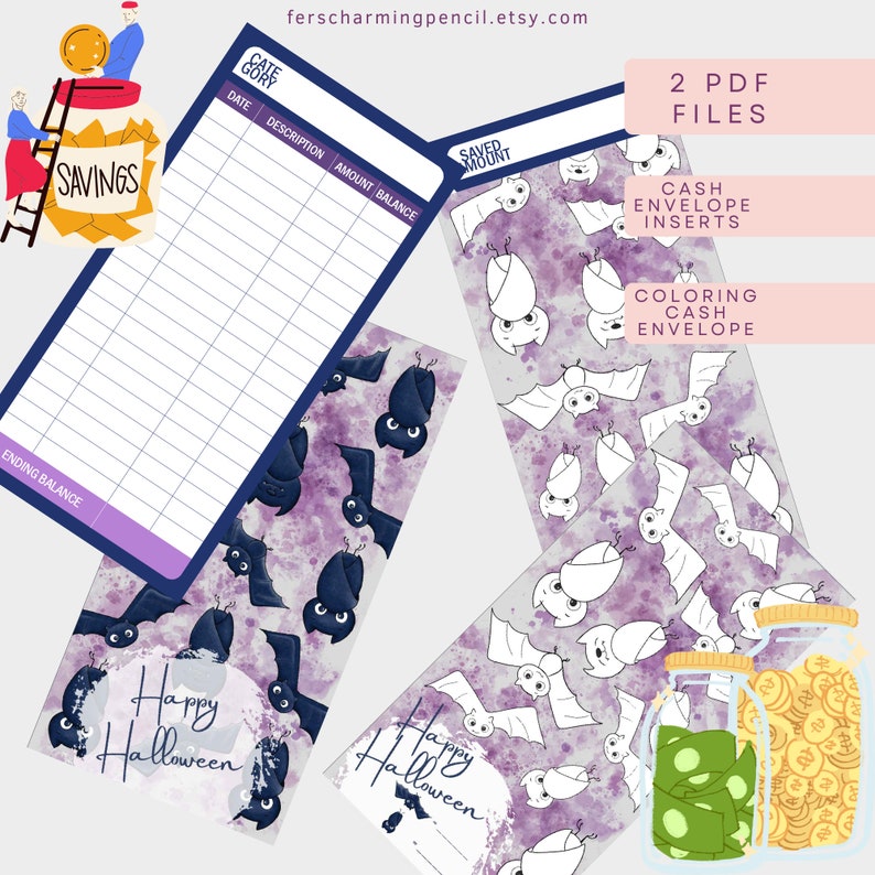 Halloween Cash Envelope Inserts, Coloring Cash Envelope Tracker, US ...