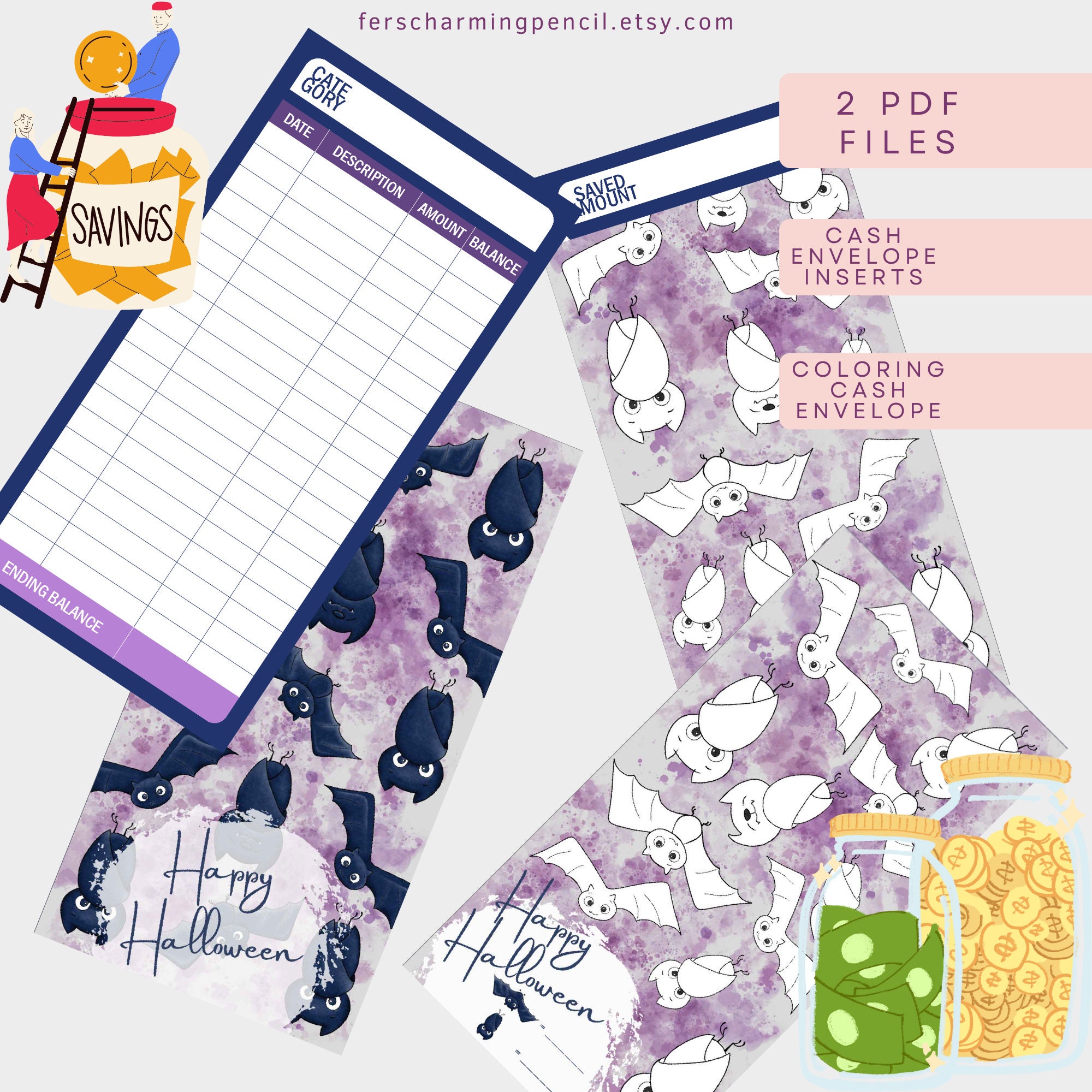 Halloween Cash Envelope Inserts, Coloring Cash Envelope Tracker, US ...