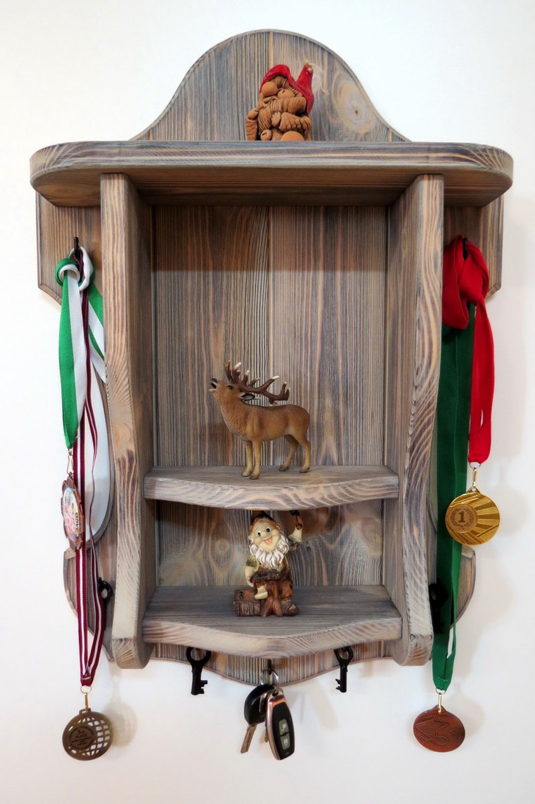 Wood Key Holder Small Rustic Shelf Wall Wood Shelf Shelf With Hooks ...