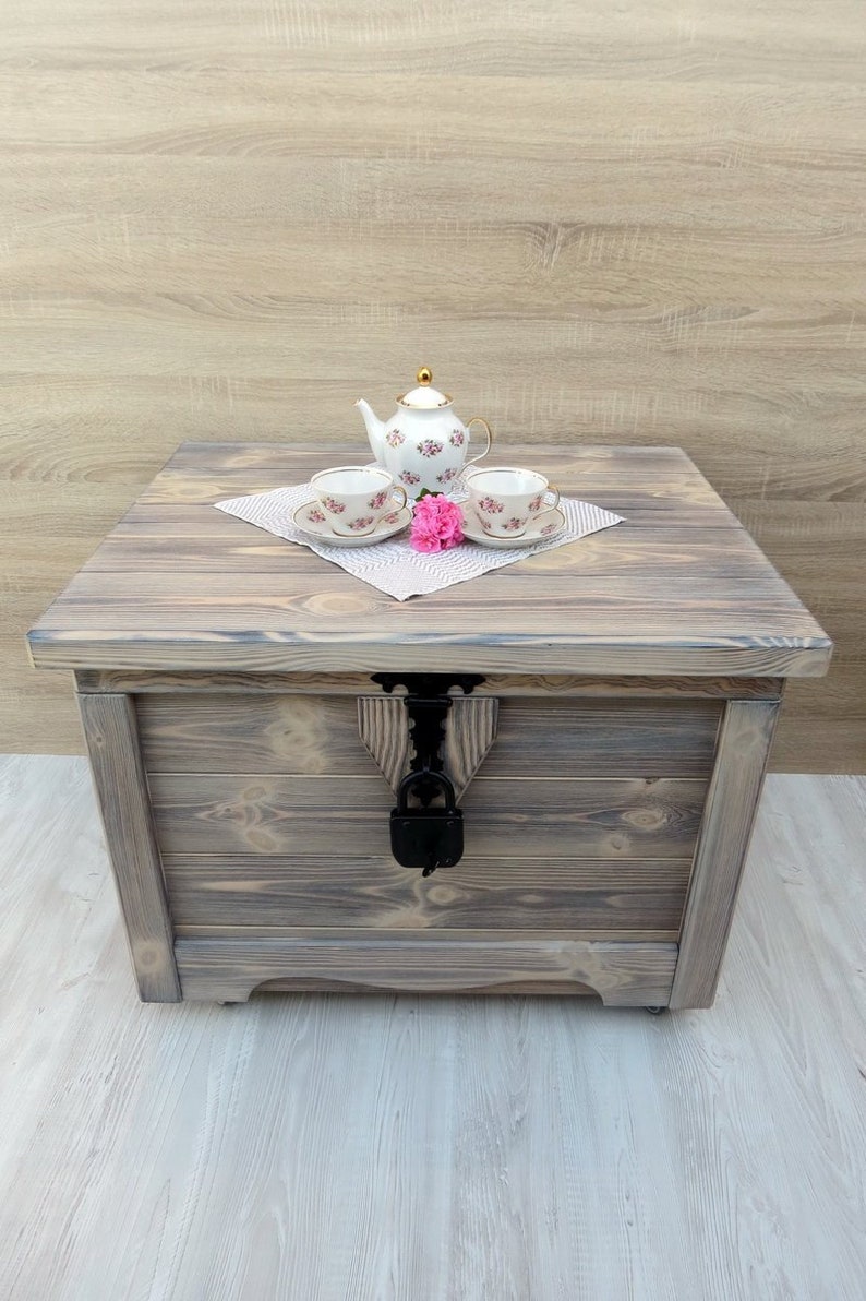 Farmhouse Coffee Table on Wheels Large Rustic Wood Chest Farmhouse ...