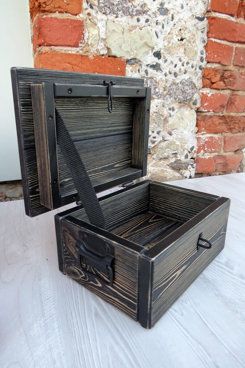 Solid Wood Chest Boho Boxes Handmade Rustic Wedding Card Box Black ...