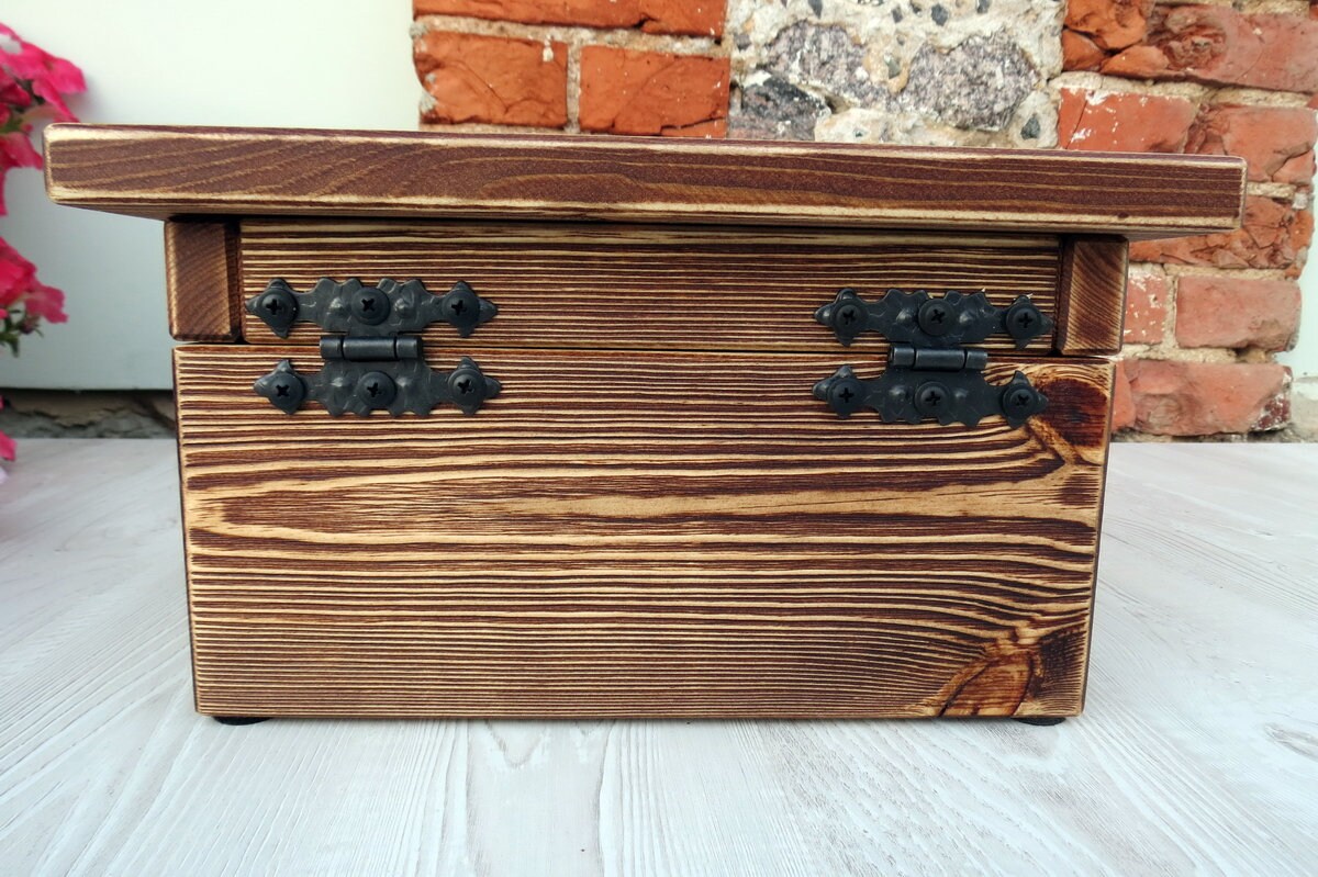 Brown Rustic Wood Box Farmhouse Kitchen Box Boho Boxes Recipe Box ...