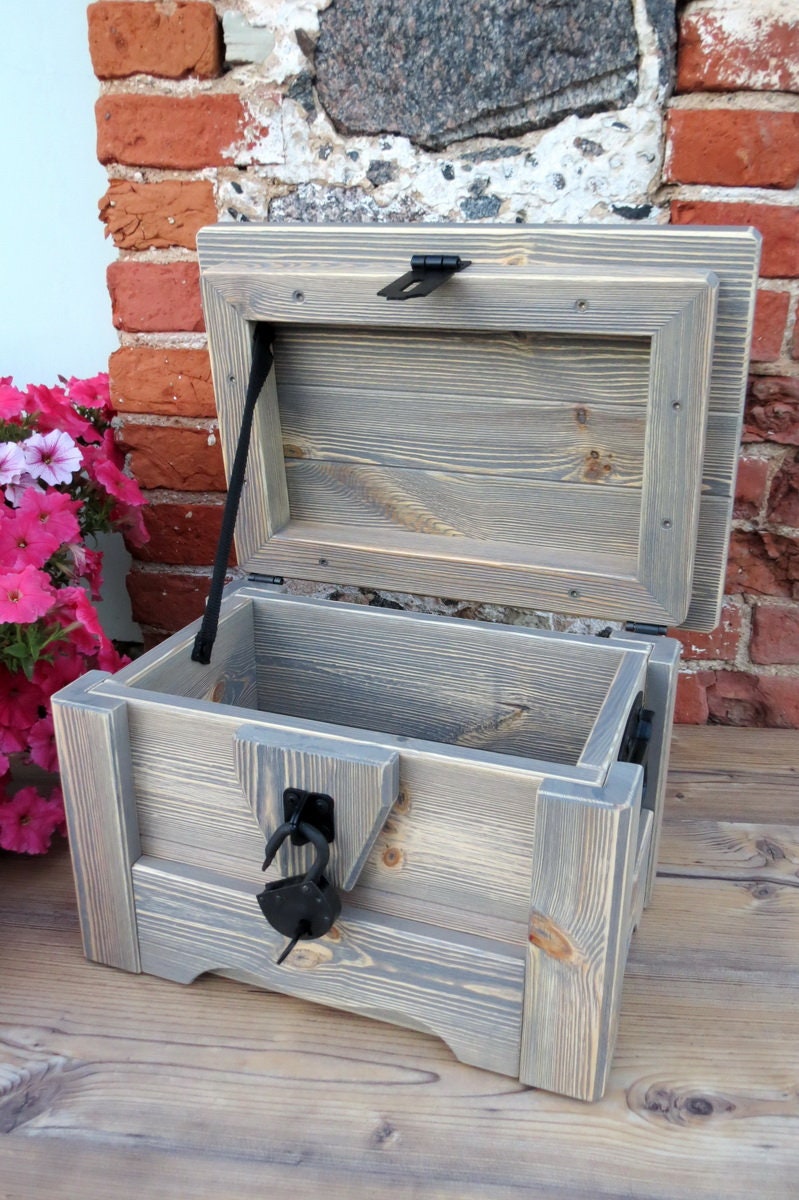 Wood Box Handmade Treasure Chest Box Small Lockable Box Rustic Wood ...