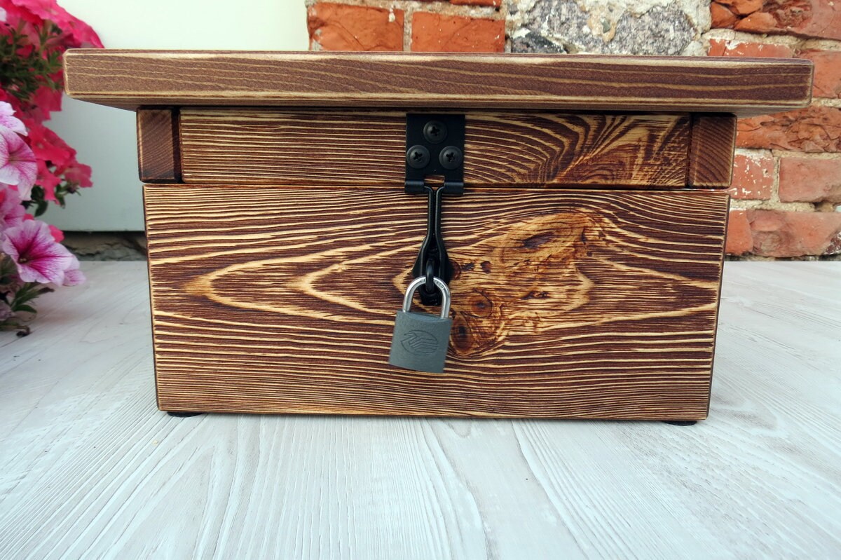 Brown Rustic Wood Box Farmhouse Kitchen Box Boho Boxes Recipe Box ...