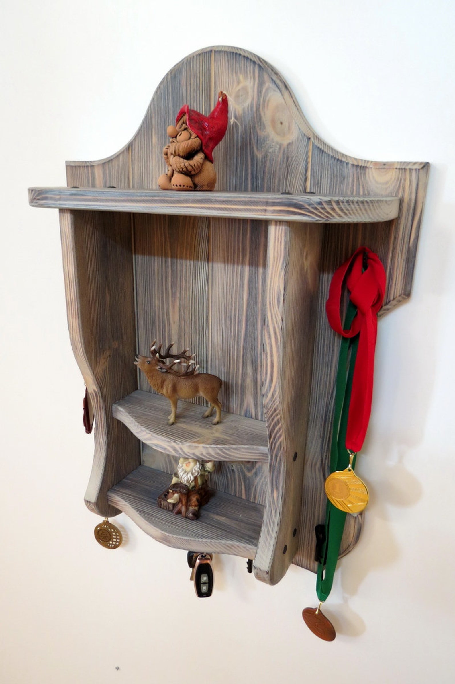 Wood Key Holder Small Rustic Shelf Wall Wood Shelf Shelf With Hooks ...