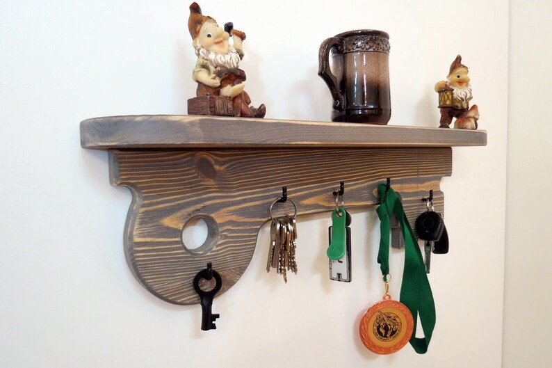 Small Rustic Shelf Wood Key Holder Floating Shelf Key Hanger Farmhouse ...