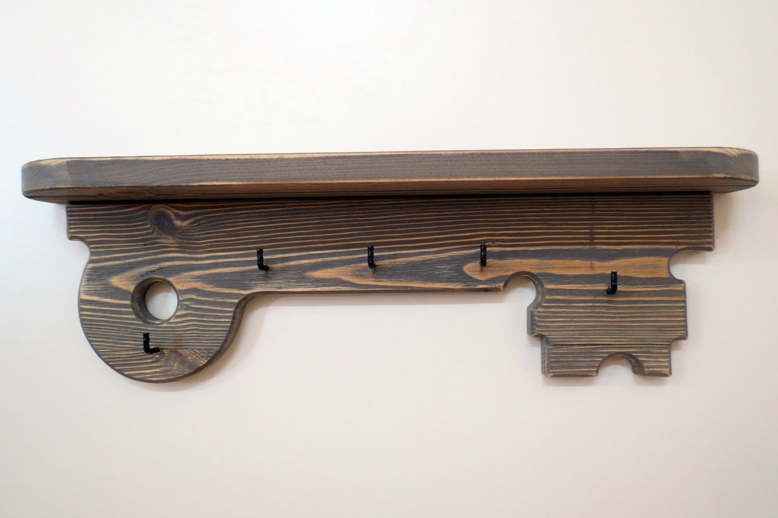 Small Rustic Shelf Wood Key Holder Floating Shelf Key Hanger Farmhouse ...