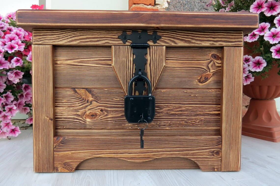 Brown Rustic Wood Chest Hunters Box Pirate Box Wood Chest With | Etsy