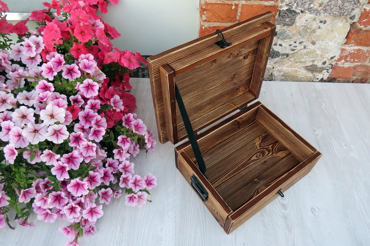 Rustic Wood Card Box Large Wood Card Box Brown Rustic Box Keepsake ...