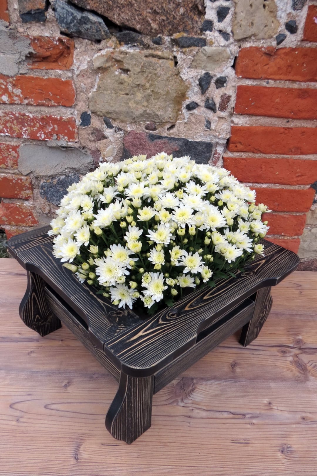 Farmhouse Black Solid Pine Plant Holder Handmade Office Wood Flower Pot ...