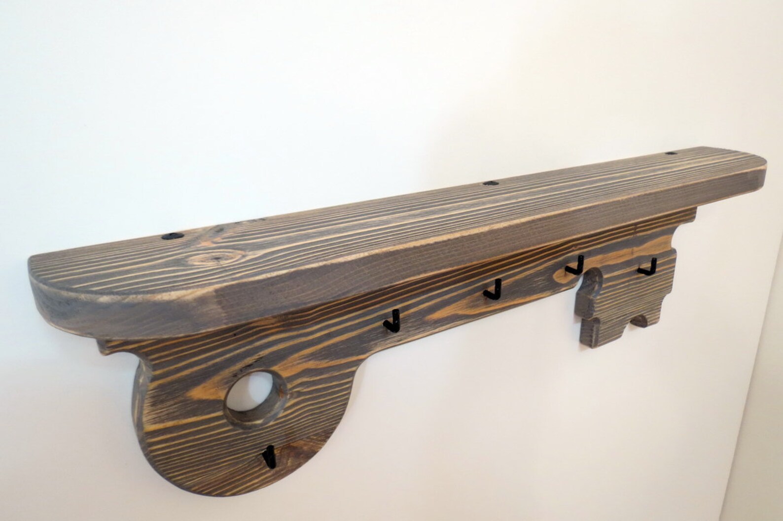 Small Rustic Shelf Wood Key Holder Floating Shelf Key Hanger Farmhouse ...